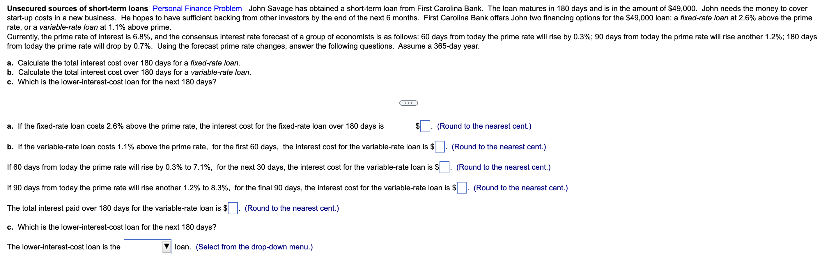 Solved Unsecured sources of short-term loans Personal | Chegg.com