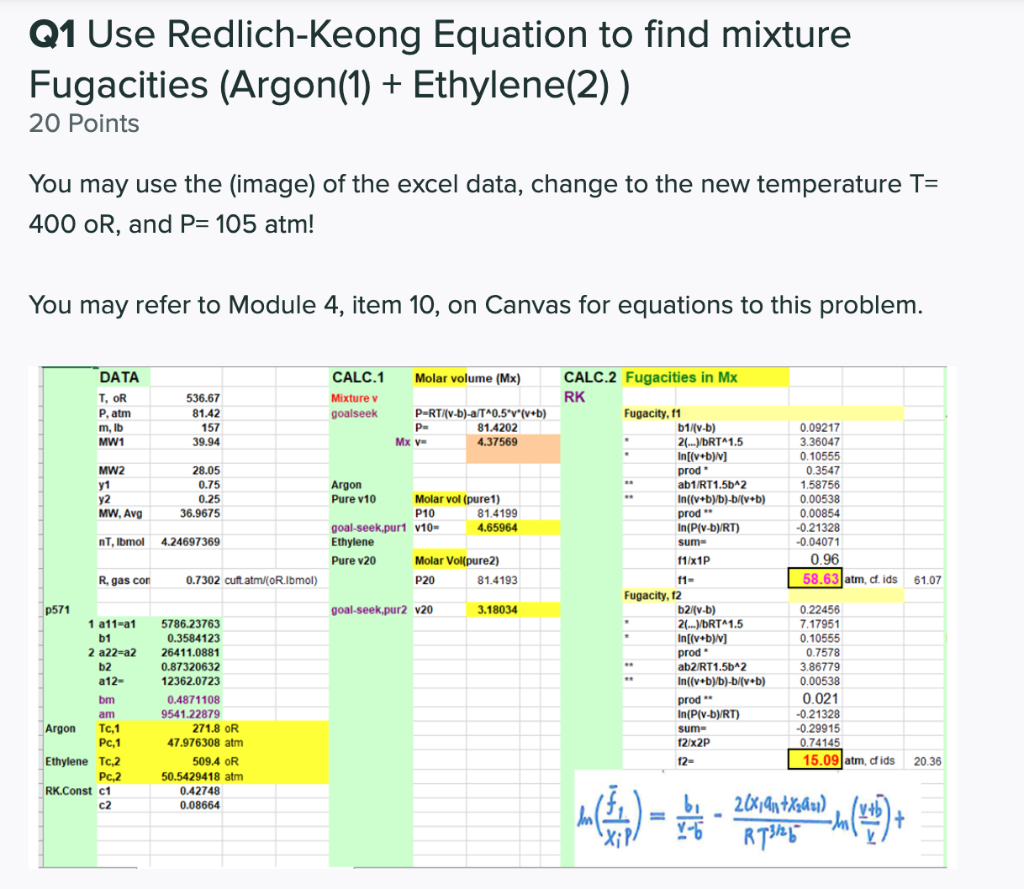 Solved Q1 Use Redlich-Keong Equation to find mixture | Chegg.com