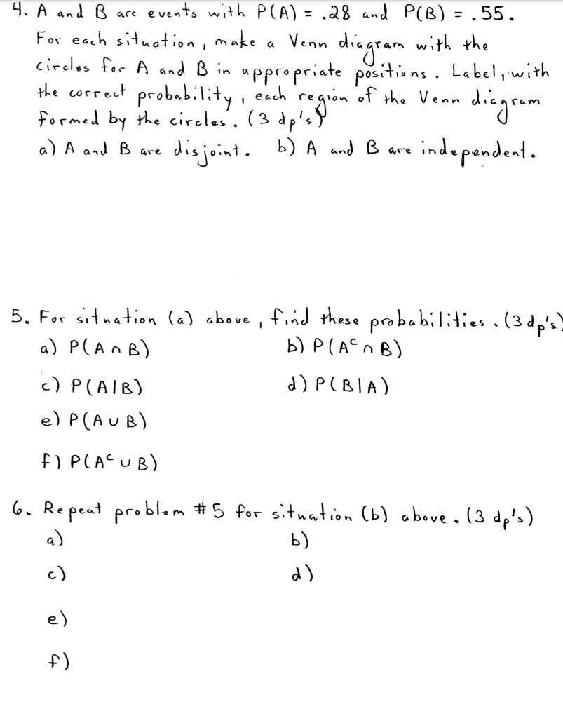 Solved 4. A And B Are Events With P(a) = .28 And P(b) = .55. 