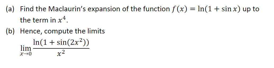Solved (a) Find the Maclaurin's expansion of the function | Chegg.com