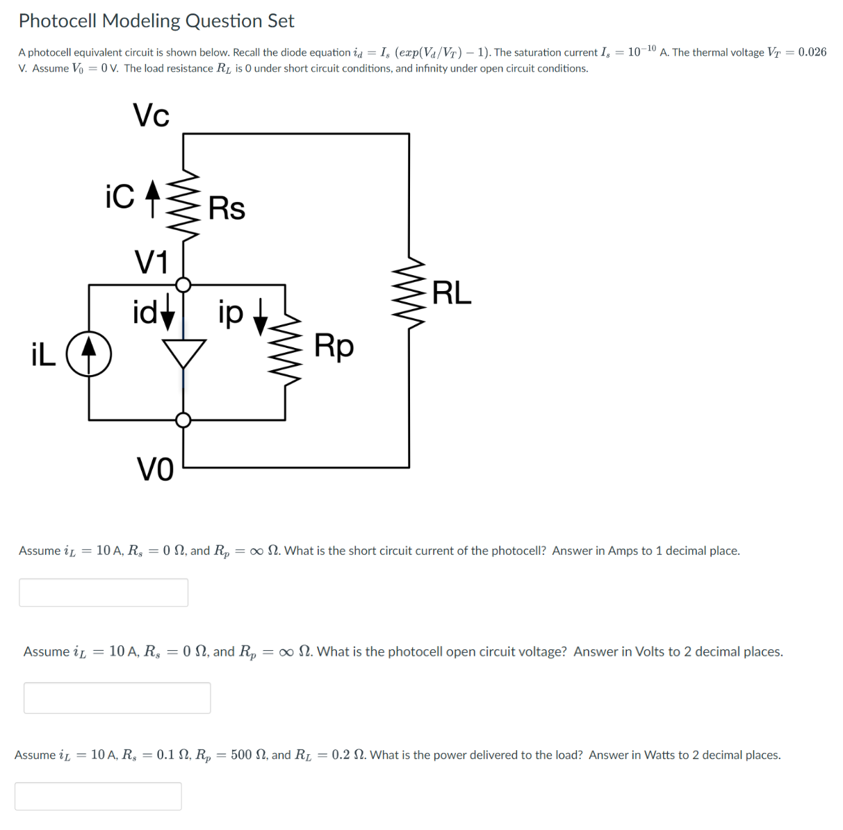 Solved Photocell Modeling Question SetA photocell equivalent | Chegg.com