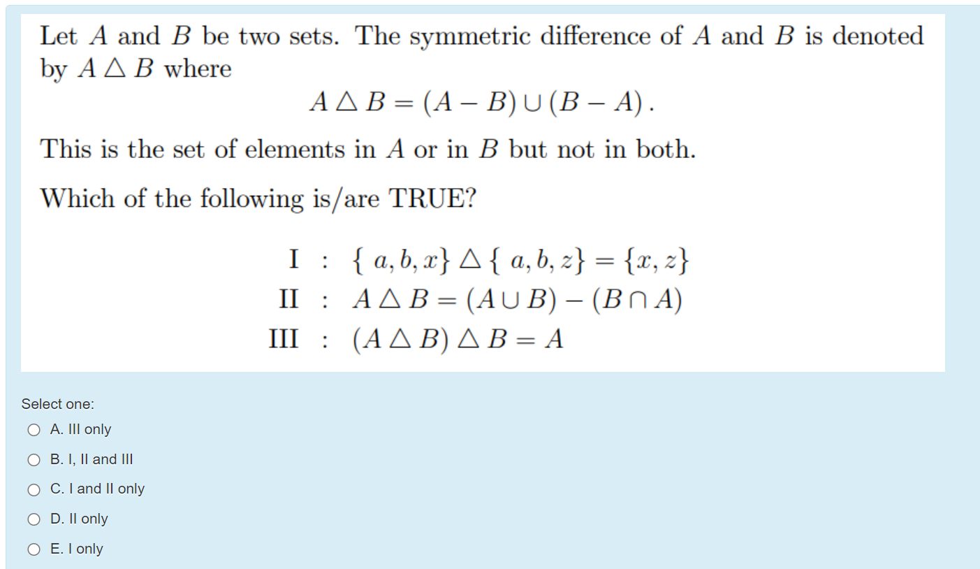 Solved Let A and B be two sets. The symmetric difference of | Chegg.com