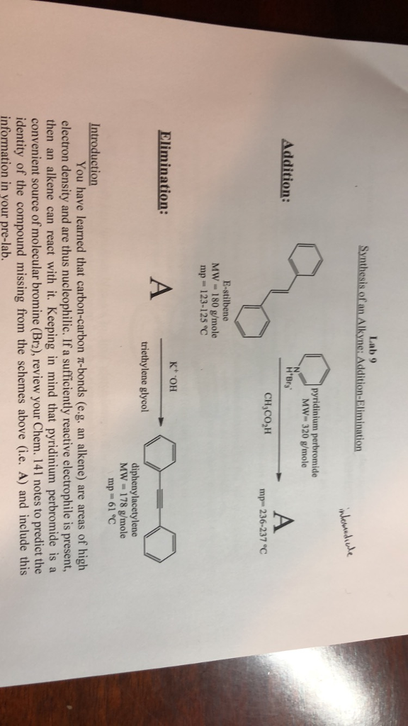 Solved Lab 9 pyridinium perbromide MW- 320 g/mole Addition: | Chegg.com