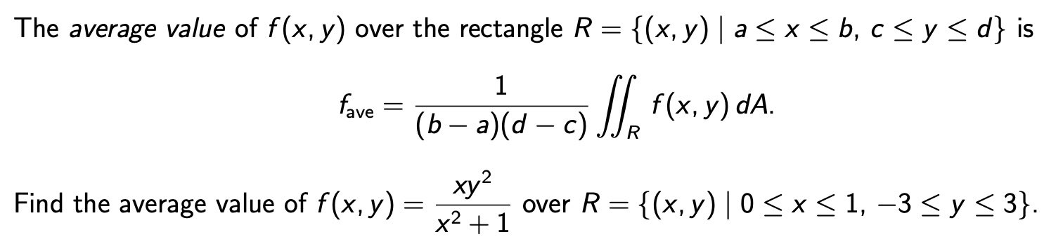 Solved The average value of f(x,y) over the rectangle R= | Chegg.com