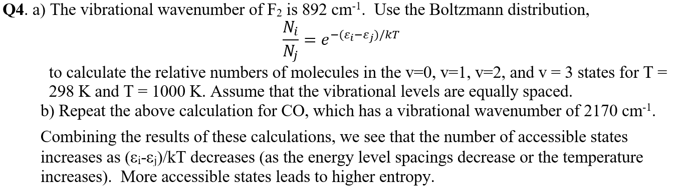 Q4. a) The vibrational wavenumber of F2 is 892 cm-?. | Chegg.com