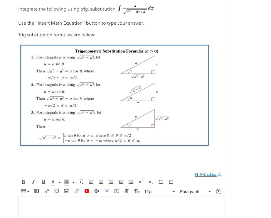 Solved Integrate the following using trig. substitution: S 3 | Chegg.com