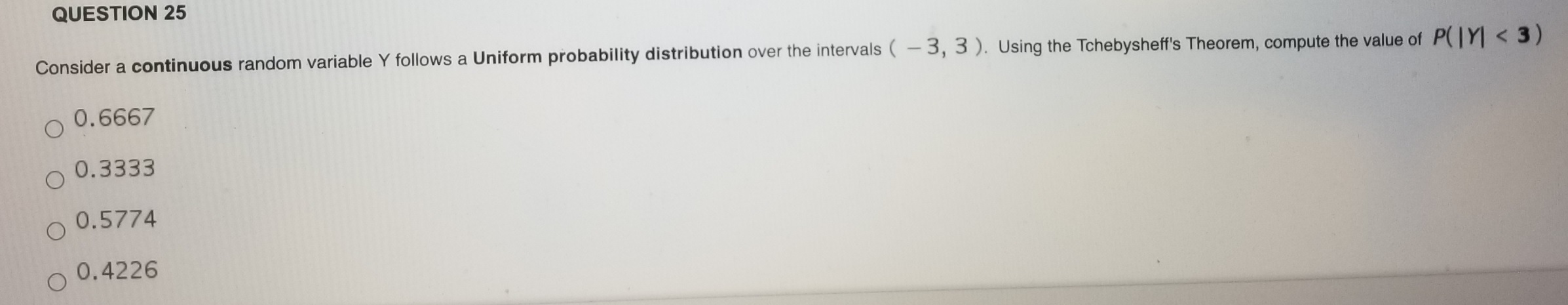 Solved QUESTION 25 Consider a continuous random variable y | Chegg.com