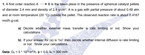 Solved 1. A first order reaction A B is the taken place in | Chegg.com