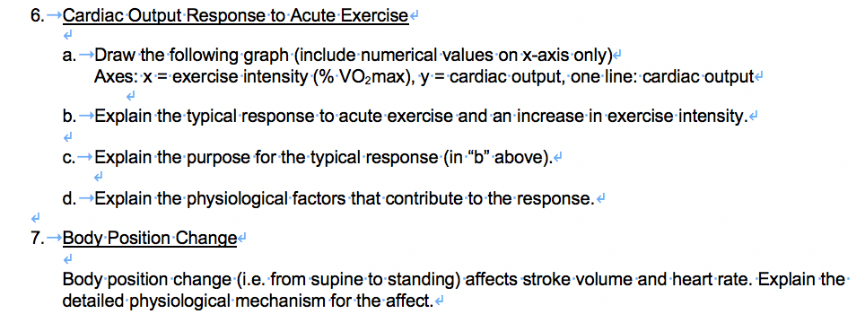 Solved 6. Cardiac Output Response to Acute Exercise e a. | Chegg.com