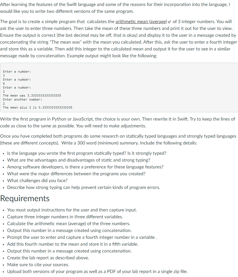 Solved After learning the features of the Swift language and | Chegg.com