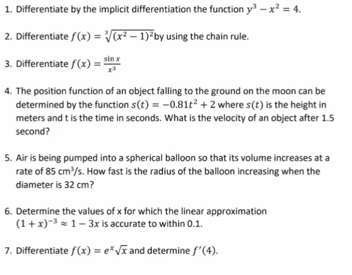 Solved 1. Differentiate by the implicit differentiation the | Chegg.com