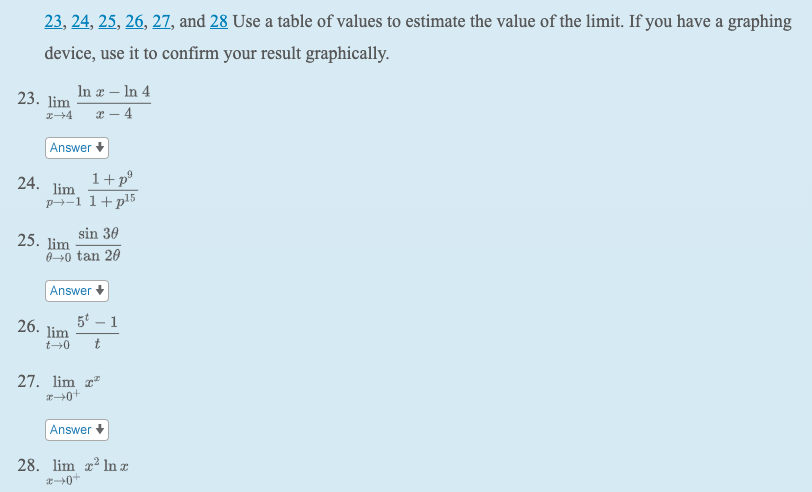 Solved 23,24,25,26,27, and 28 Use a table of values to | Chegg.com