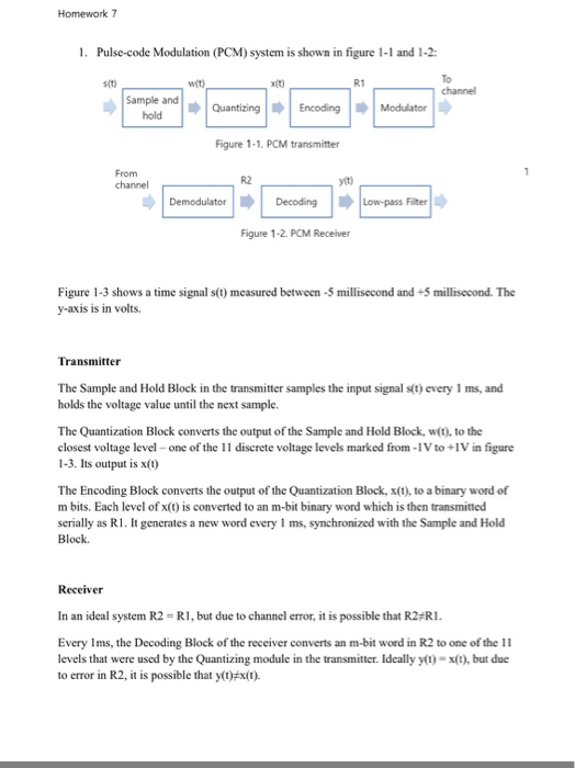 Solved Homework 7 1 Pulse-code Modulation (PCM) system is | Chegg.com