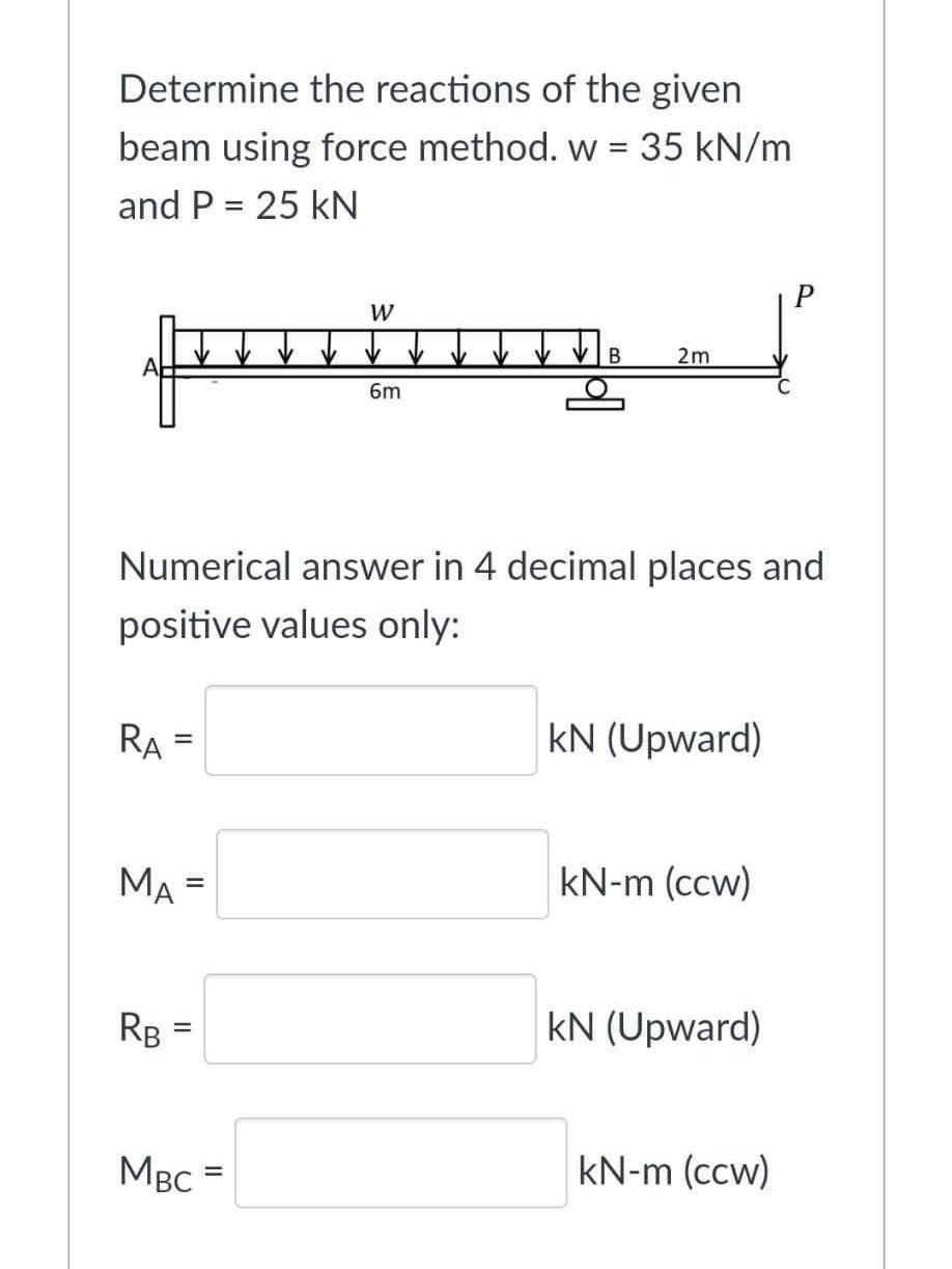 Solved Determine The Reactions Of The Given Beam Using Force