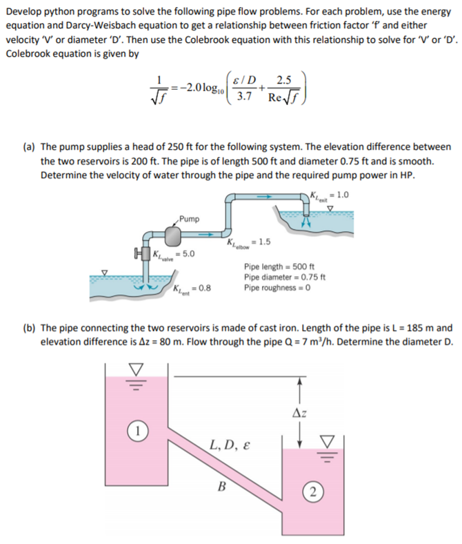 Solved Develop python programs to solve the following pipe | Chegg.com