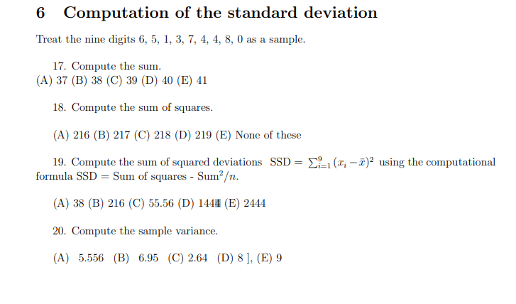Solved 6 Computation of the standard deviation Treat the | Chegg.com
