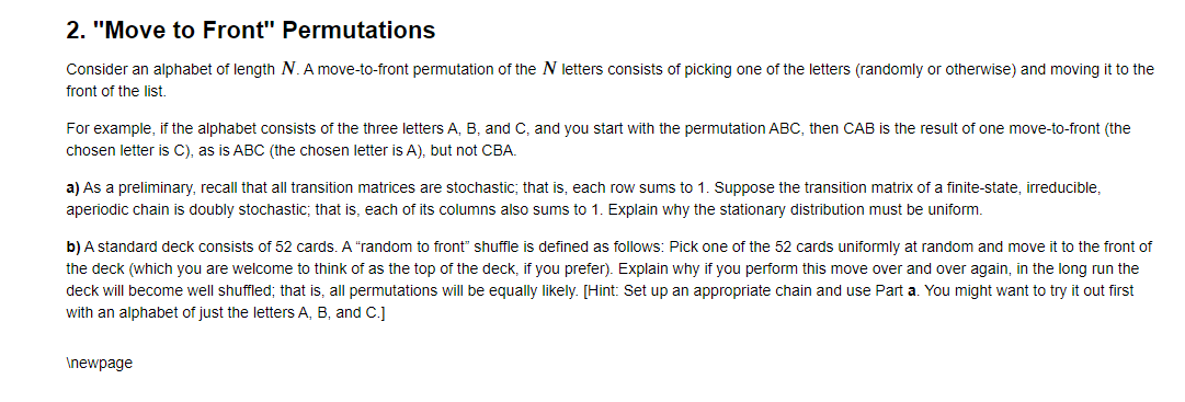 Solved 2. "Move to Front" Permutations Consider an alphabet | Chegg.com