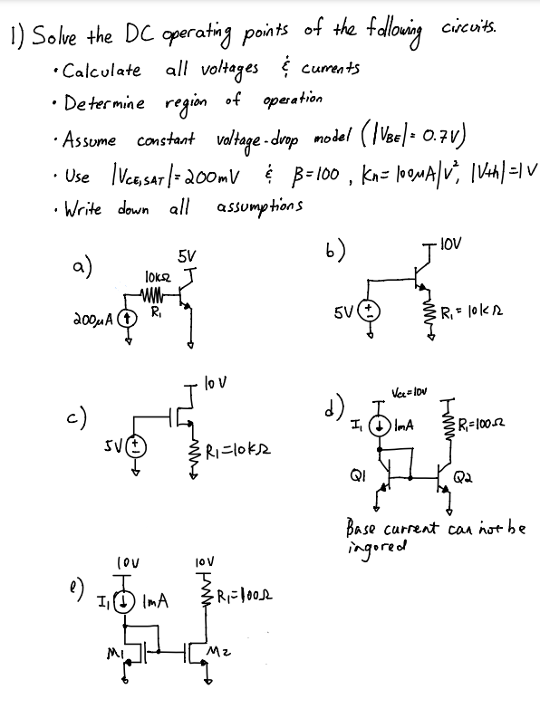 Solved 1) Solve the DC operating points of the following | Chegg.com