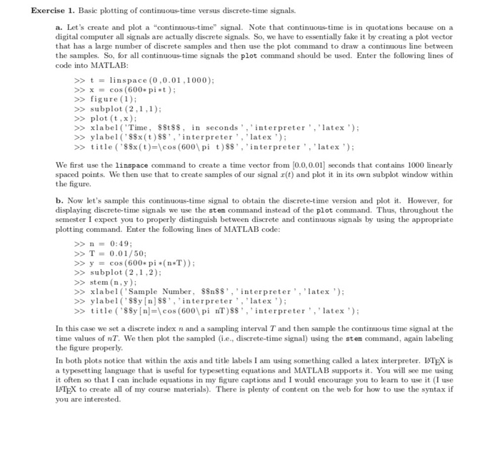 Solved Exercise 1. Basic plotting of continuous-time versus | Chegg.com