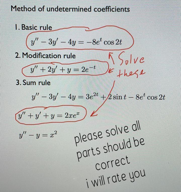 Solved Method of undetermined coefficients 1. Basic rule y" | Chegg.com