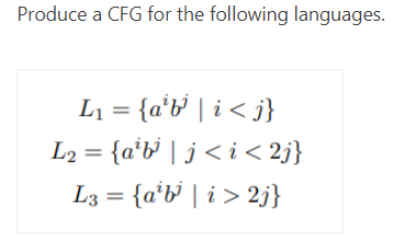 Solved Produce a CFG for the following languages. L1 = {a’b | Chegg.com