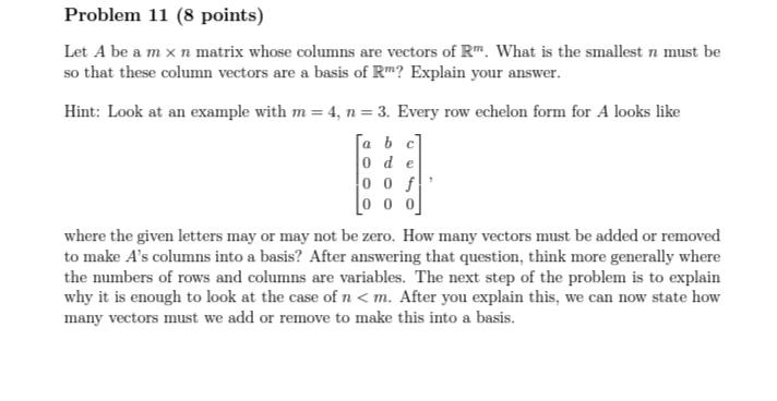 Solved Problem 11 8 Points Let A Be A M X N Matrix Whose