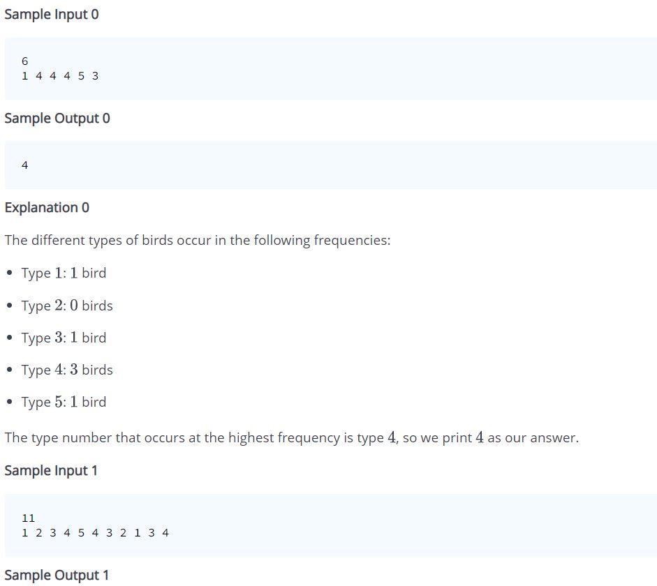 Solved Given an array of bird sightings where every element | Chegg.com