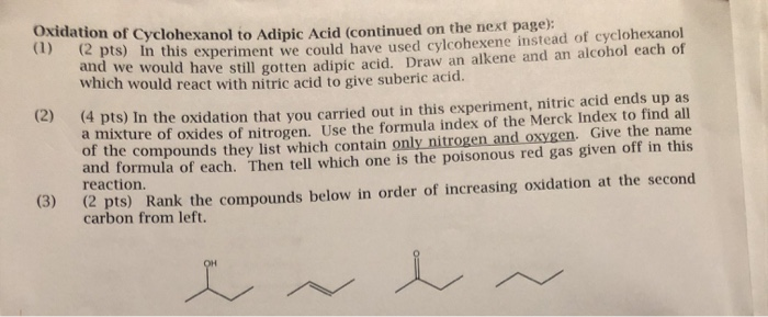 Solved Oxidation of Cyclohexanol to Adipic Acid (continued | Chegg.com