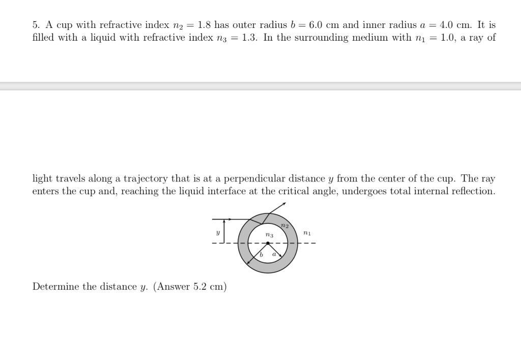 Solved 5. A cup with refractive index n2 = 1.8 has outer | Chegg.com