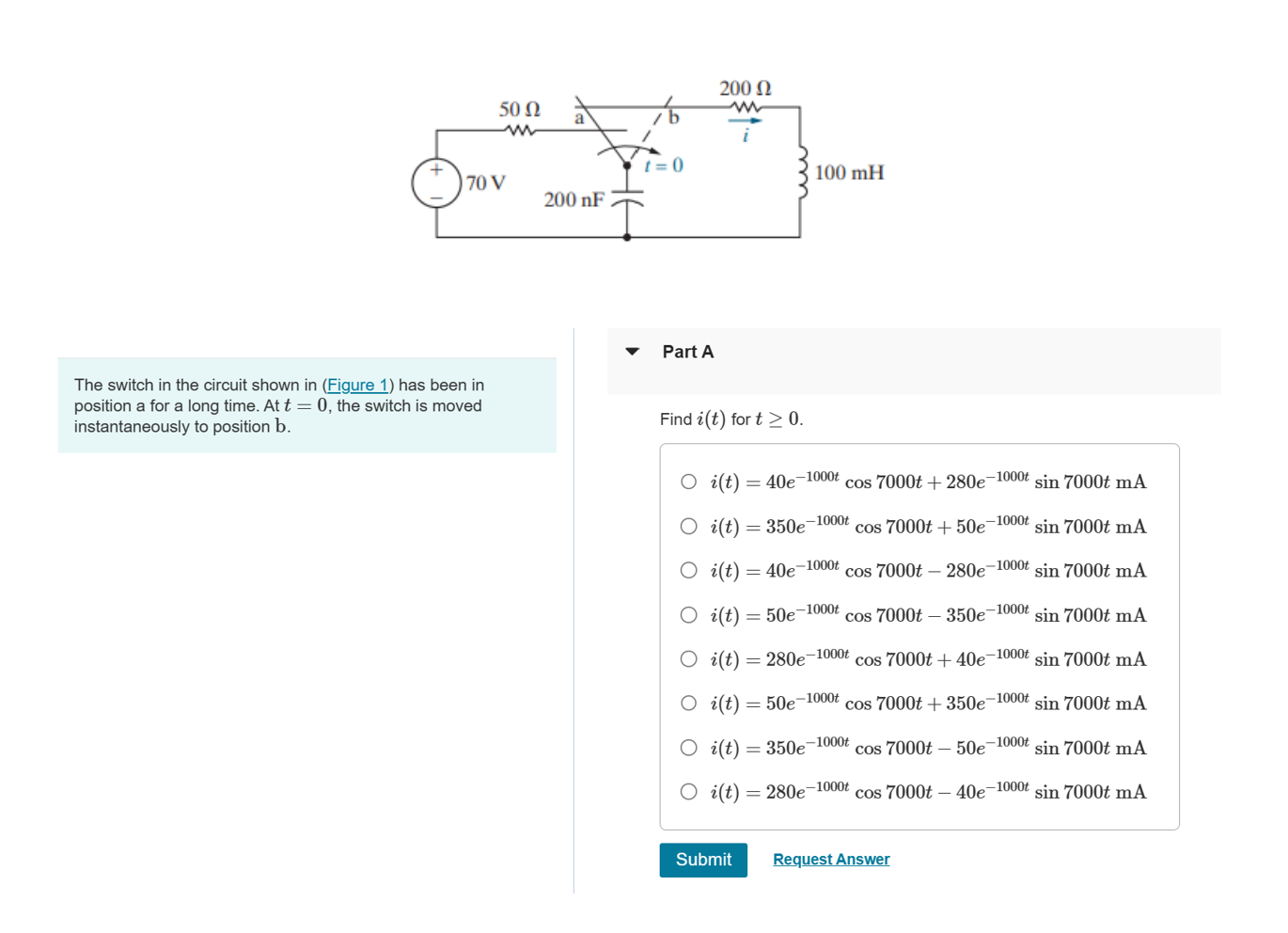 Solved The switch in the circuit shown in (Figure 1) ﻿has | Chegg.com
