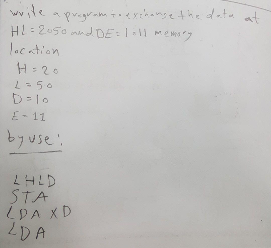Solved write program to exchange the data at H2= 2050 and | Chegg.com