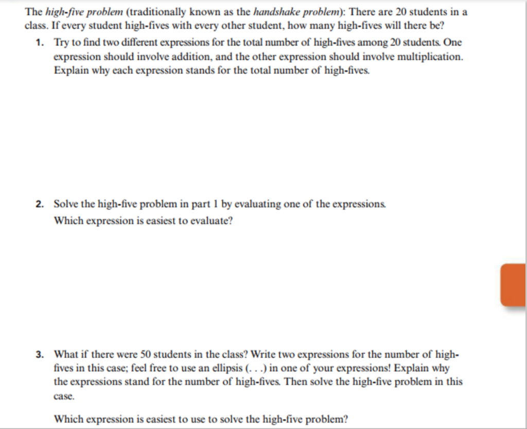 Solved The high-five problem (traditionally known as the | Chegg.com