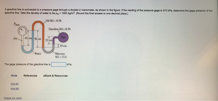 Solved A gasoline line is connected to a pressure gage | Chegg.com