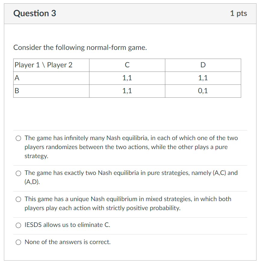 Solved Consider the following normal-form game. The game has | Chegg.com