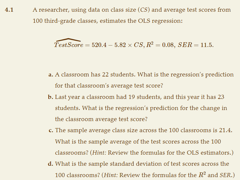 Solved A researcher, using data on class size (CS) and | Chegg.com