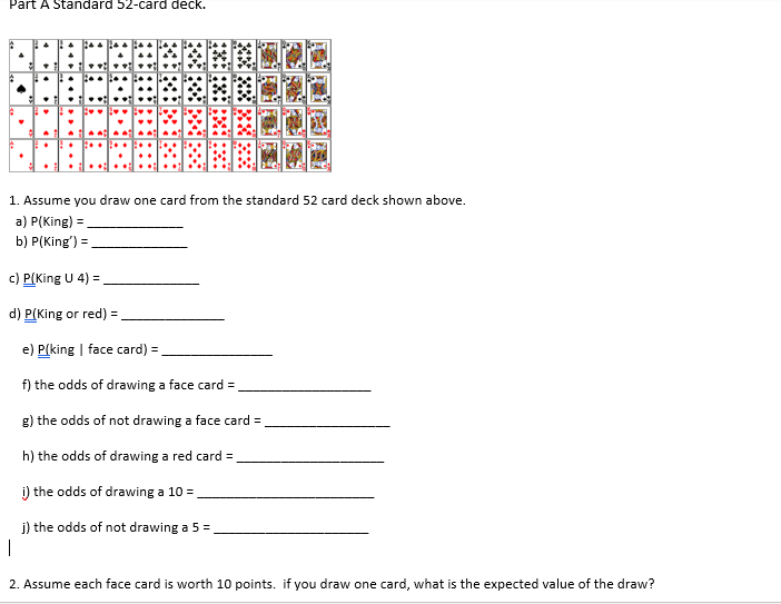 Solved Part A Standard 52-card deck. . 1. Assume you draw | Chegg.com