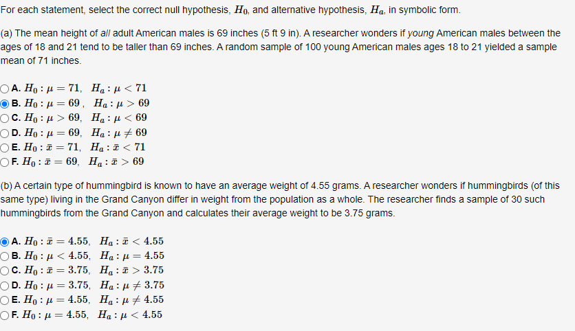Solved For each statement, select the correct null | Chegg.com