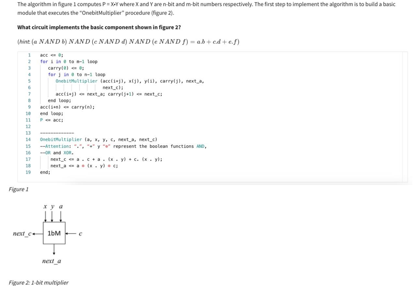 Solved The algorithm in figure 1 computes P=X⋅Y where X and | Chegg.com