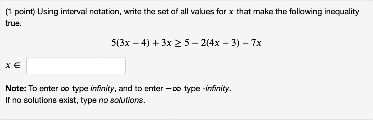 Solved (1 point) Using interval notation, write the set of | Chegg.com