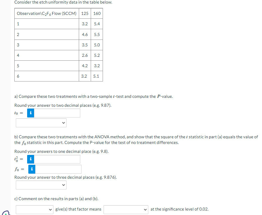 Solved Consider the etch uniformity data in the table below. | Chegg.com