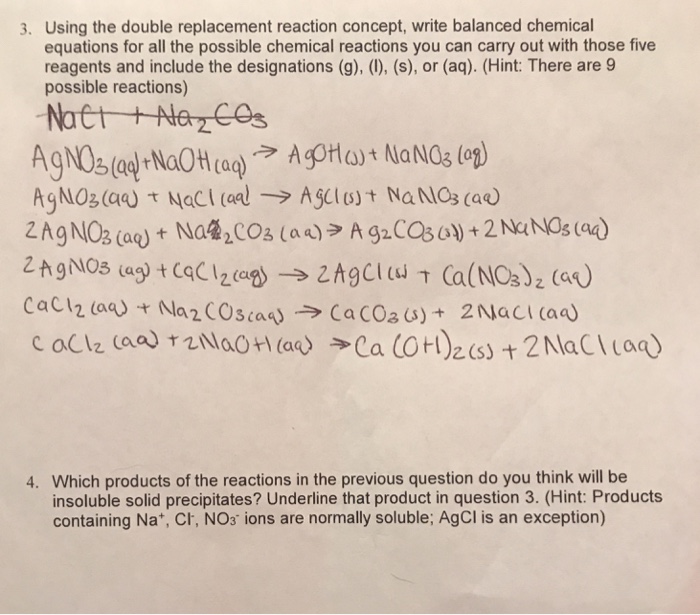 Solved 3. Using the double replacement reaction concept, | Chegg.com