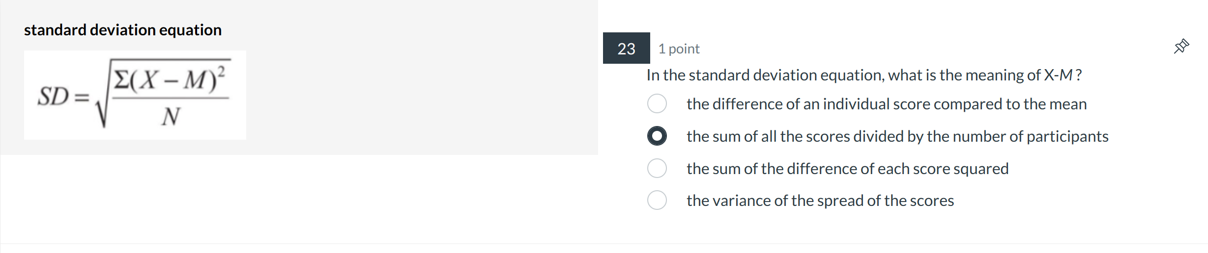 Solved standard deviation equationSD=Σ(x-M)2N2231 ﻿pointIn | Chegg.com
