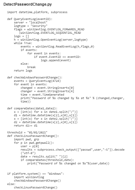 Modify the Windows DetectPasswordChange.py code to | Chegg.com