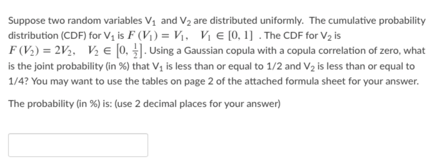 Solved Suppose two random variables V1 and V2 are | Chegg.com