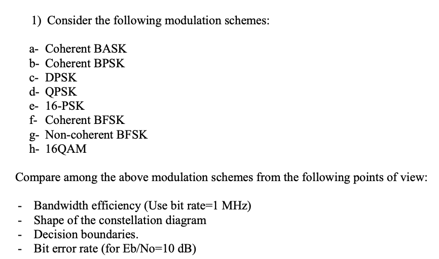 1) Consider the following modulation schemes: a- | Chegg.com