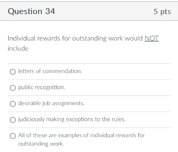 Solved Question 34Individual rewards for outstanding work | Chegg.com