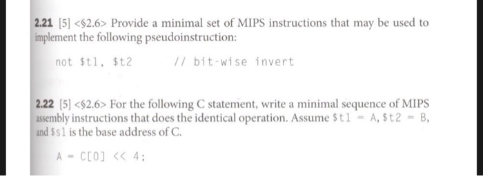 2.21 [5] Provide a minimal set of MIPS | Chegg.com
