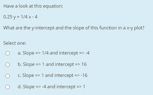 Solved Have a look at this equation: 0.25 y = 1/4x-4 What | Chegg.com