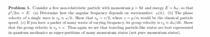 Solved Problem 1. Consider a free non-relativistic particle | Chegg.com