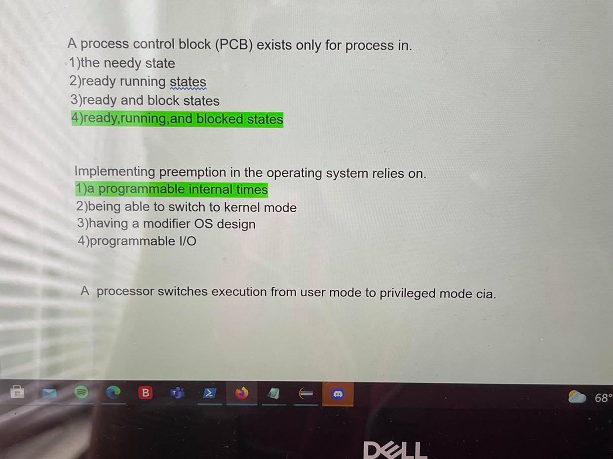 Solved A process control block (PCB) exists only for process | Chegg.com
